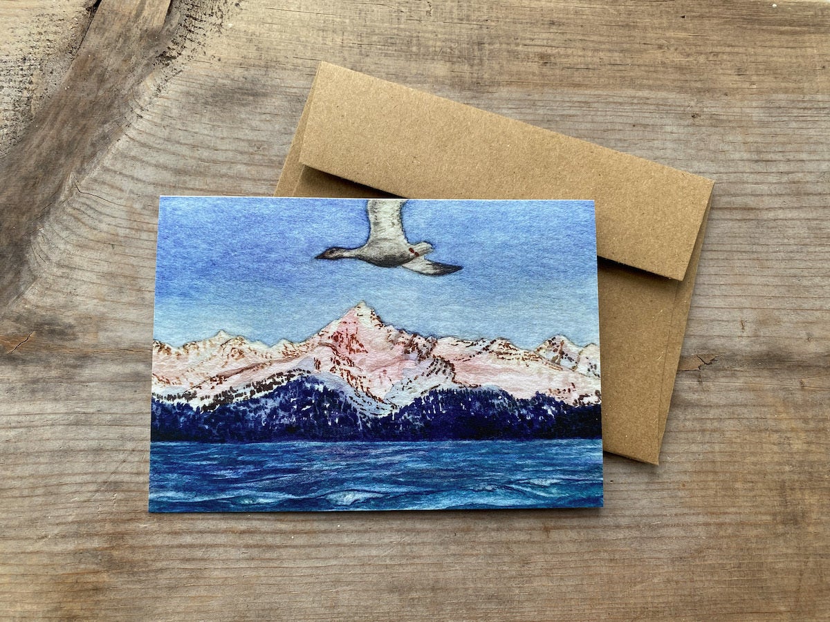 Snowgoose over Alice Card | Stray Goose Studio